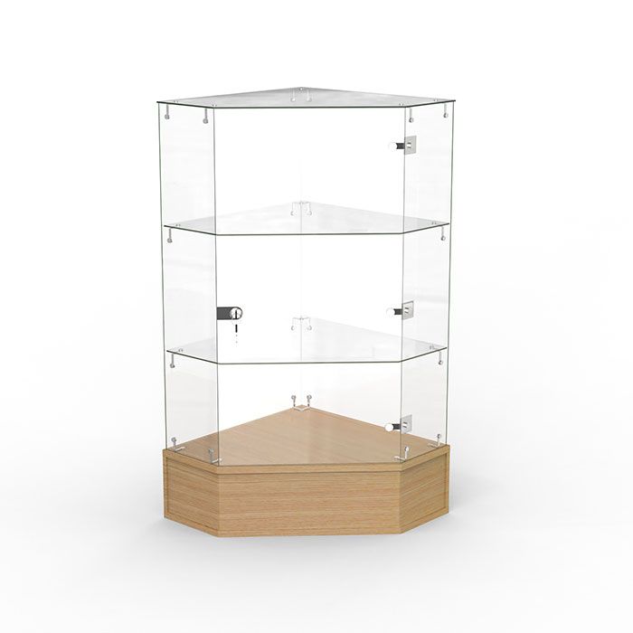 Frameless Glass Corner Display Cabinet With Locking Door Subastral